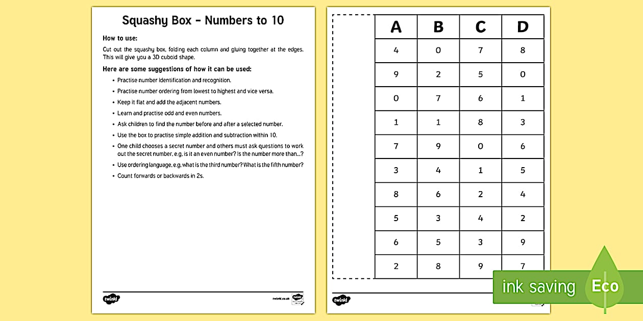 Squashy Boxes Numbers to 10 Craft (teacher made) - Twinkl