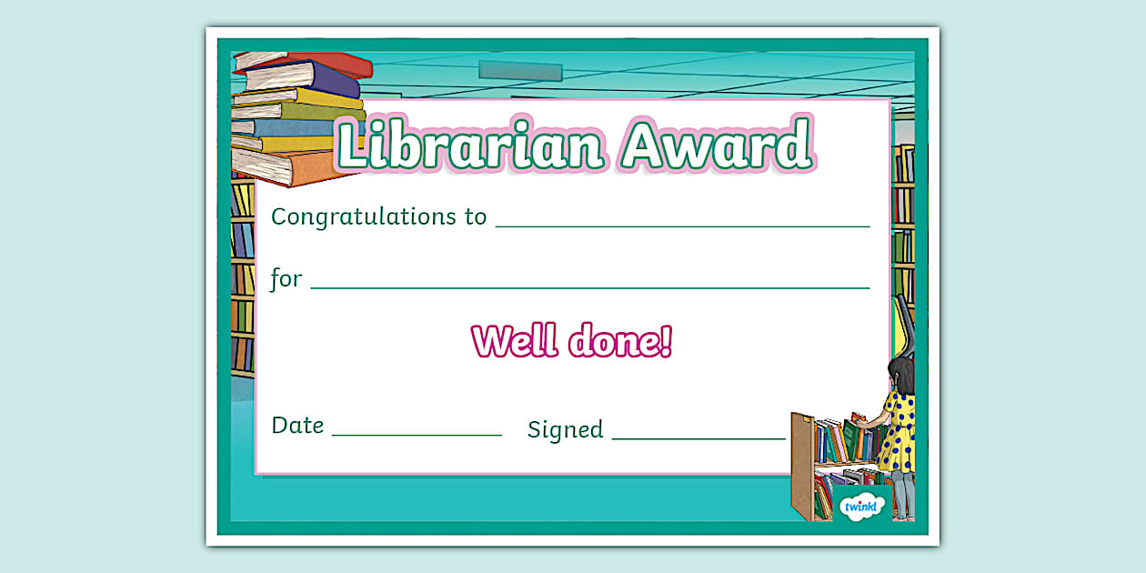 Librarian Award Certificate (teacher made) - Twinkl