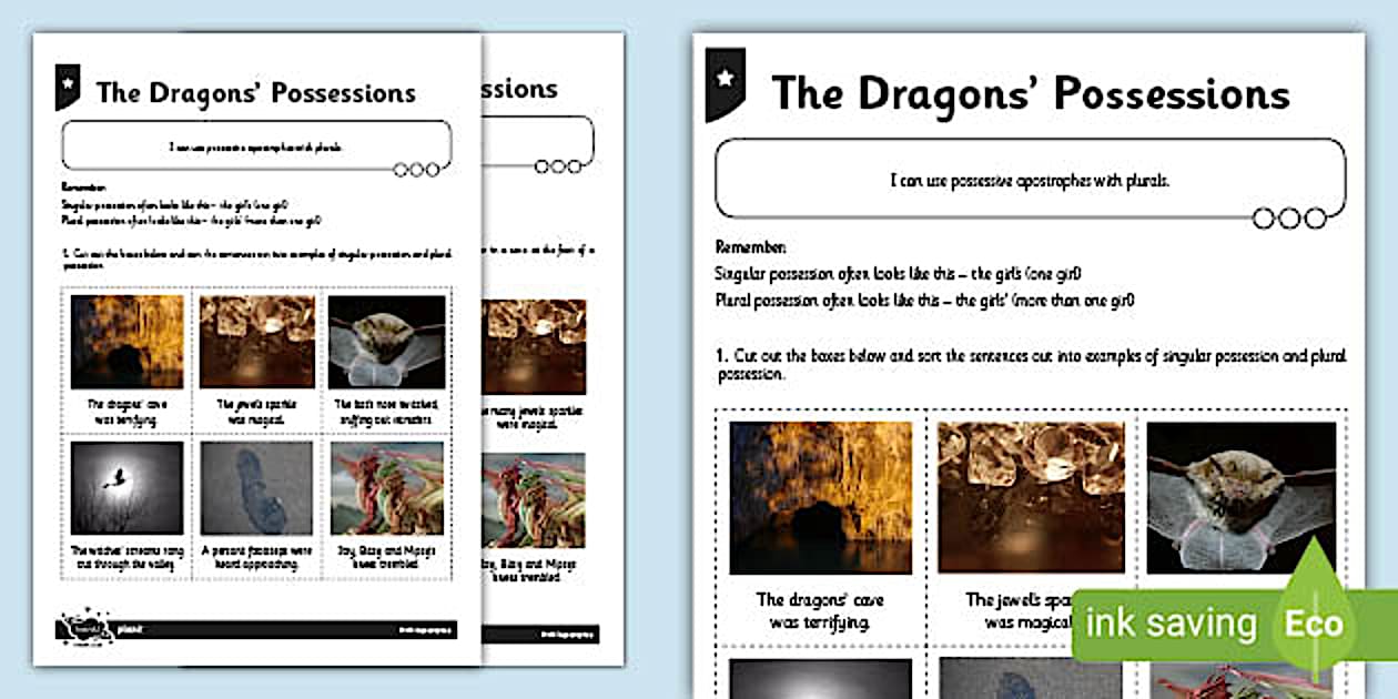 The Dragons' Possessions Differentiated Worksheet / Worksheet Pack