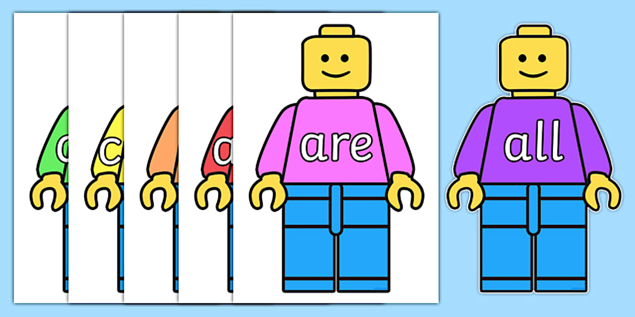 Cursive Tricky Words on Building Brick Man (teacher made)