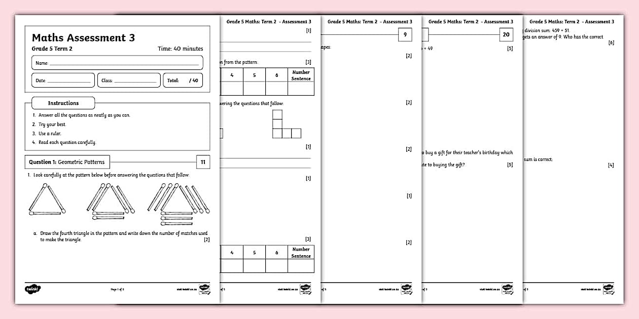 Grade 5 Maths Term 2 Test - Twinkl South Africa - Twinkl