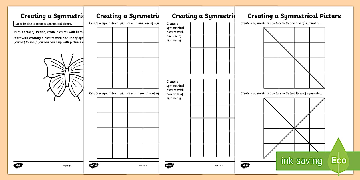 CfE First Level Creating Symmetrical Pictures Worksheet / Worksheet
