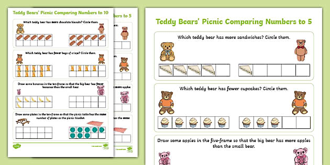 👉 Teddy Bears' Picnic Comparing Numbers to 5 and 10 Activity