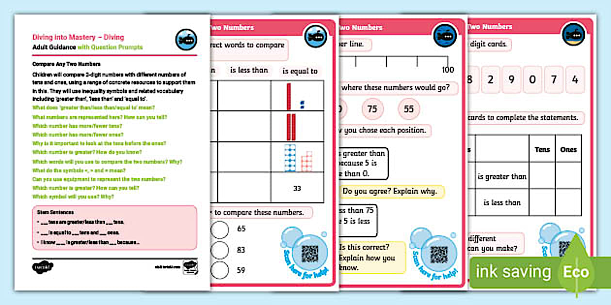 Year 1 Diving into Mastery Comparing Numbers (2) Activity Cards