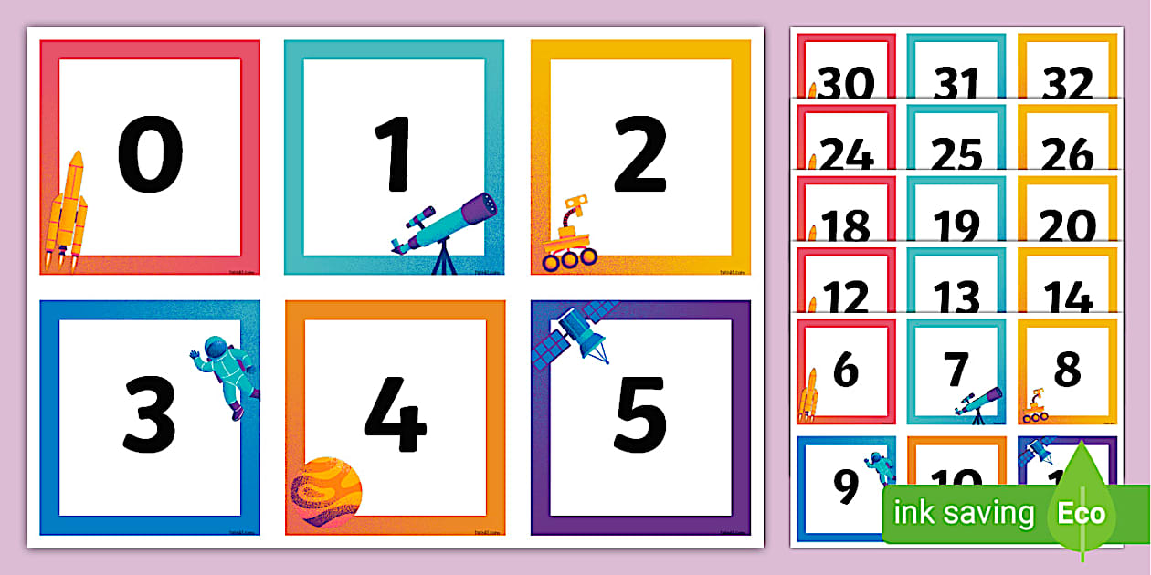 Space Themed Square Number Cards (teacher made) - Twinkl