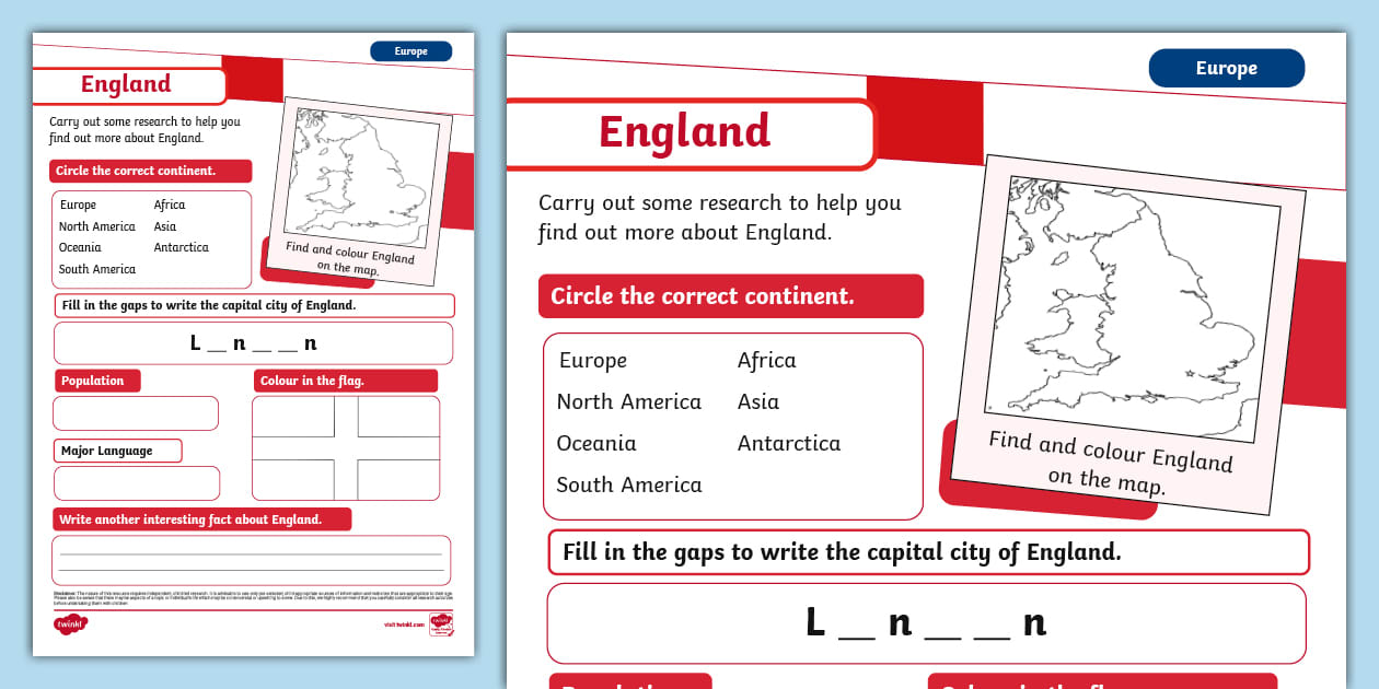KS1 England Research Activity (teacher made) - Twinkl