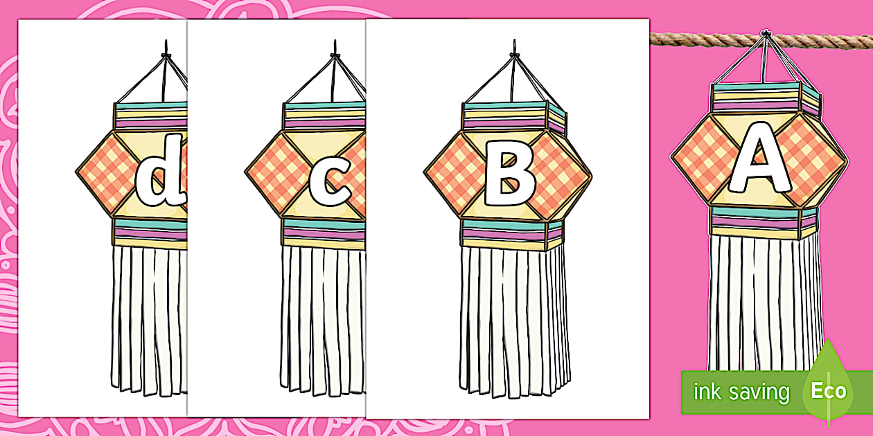 Cursive Diwali Lanterns Bunting Display Alphabet Line