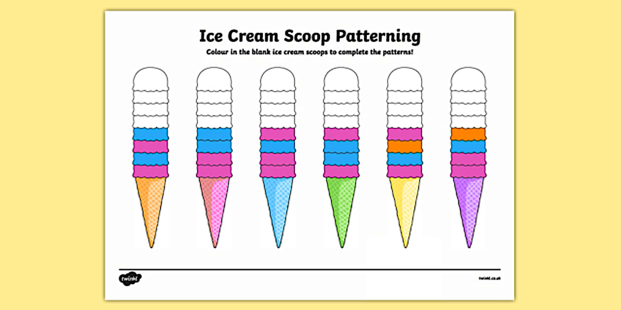 Black and White Ice Cream Scoop Repeating Patterns - Twinkl
