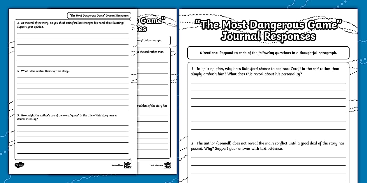 Seventh Grade The Most Dangerous Game Journal Responses