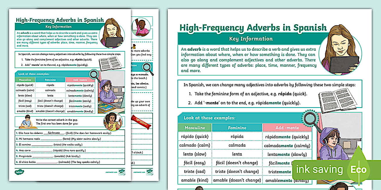 👉 Spanish Grammar: High Frequency Adverbs Activity Sheet