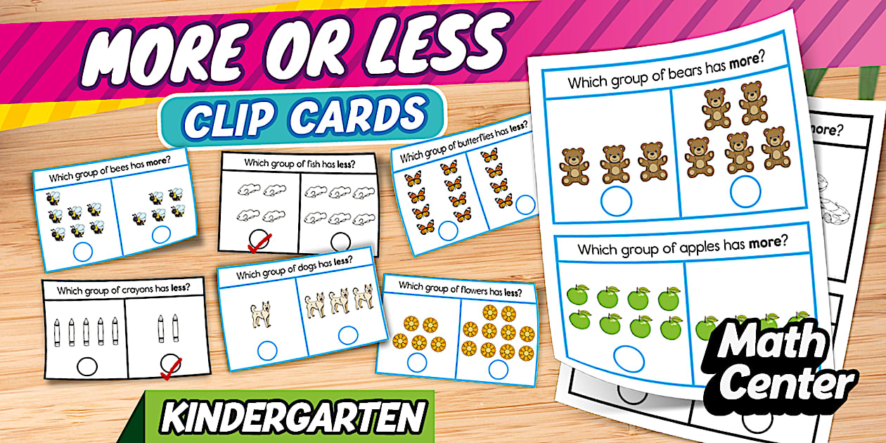 More or Less Clip Cards (teacher made) - Twinkl
