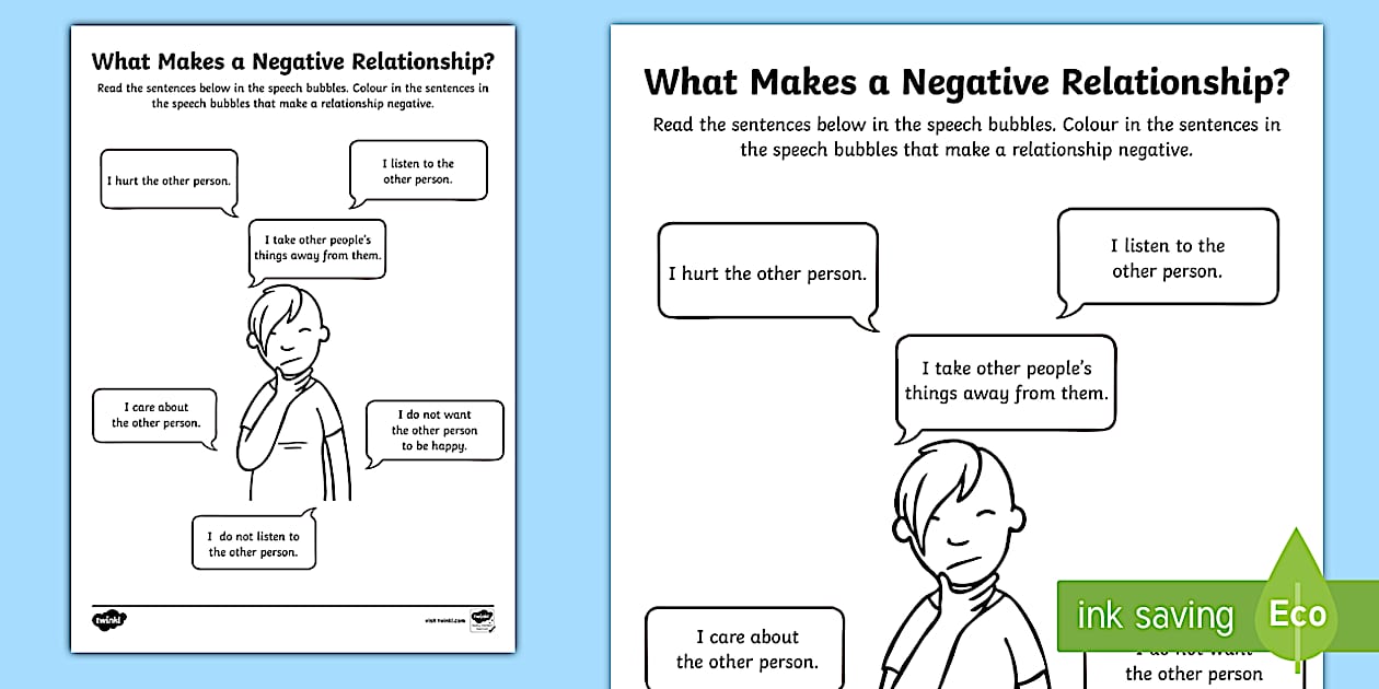 What Makes a Negative Relationship Worksheet - Twinkl