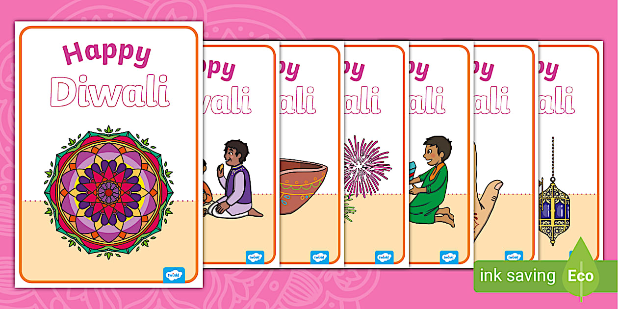 Cursive Happy Diwali Display Posters (teacher made) - Twinkl