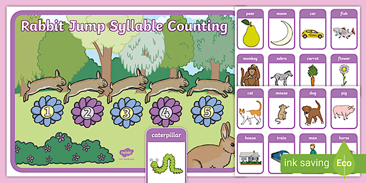 Rabbit Jump Syllable Counting Game (teacher made) - Twinkl