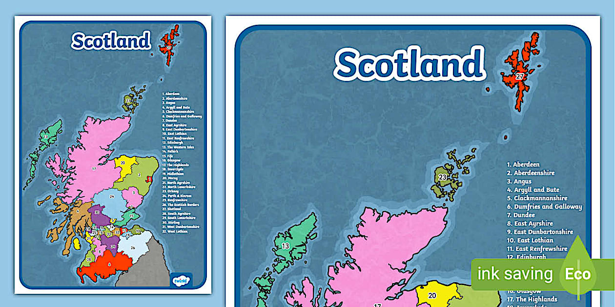 Scotland's Local Government Areas - Display Poster - Twinkl