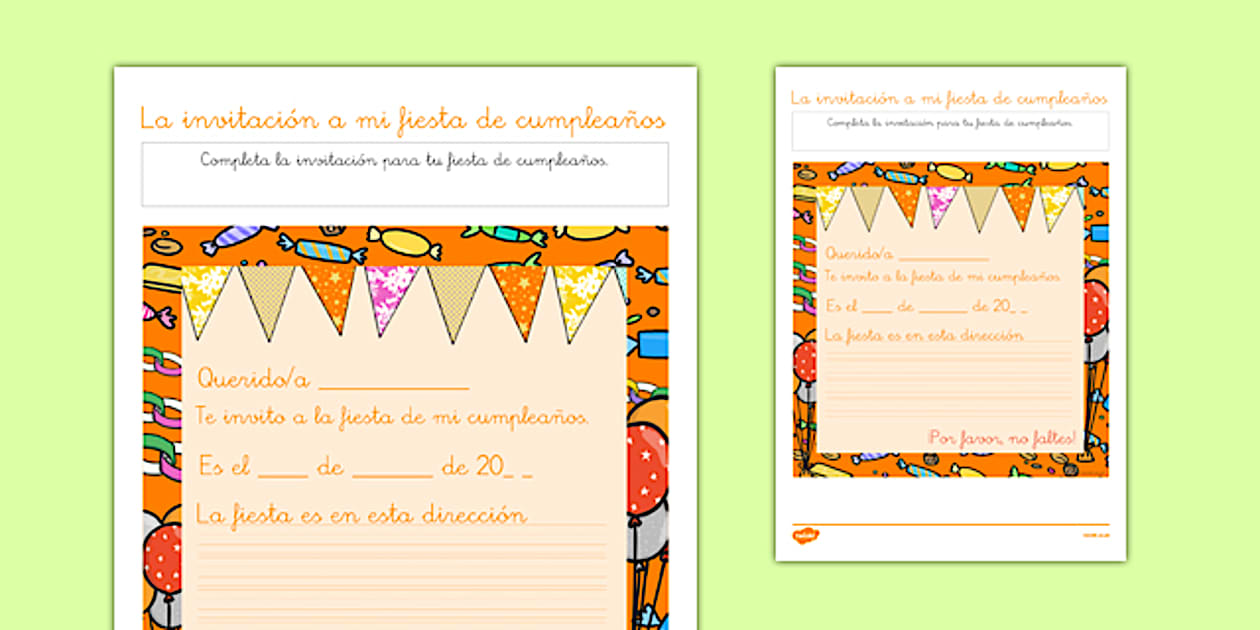 Ficha invitación a mi fiesta de cumpleaños - Twinkl
