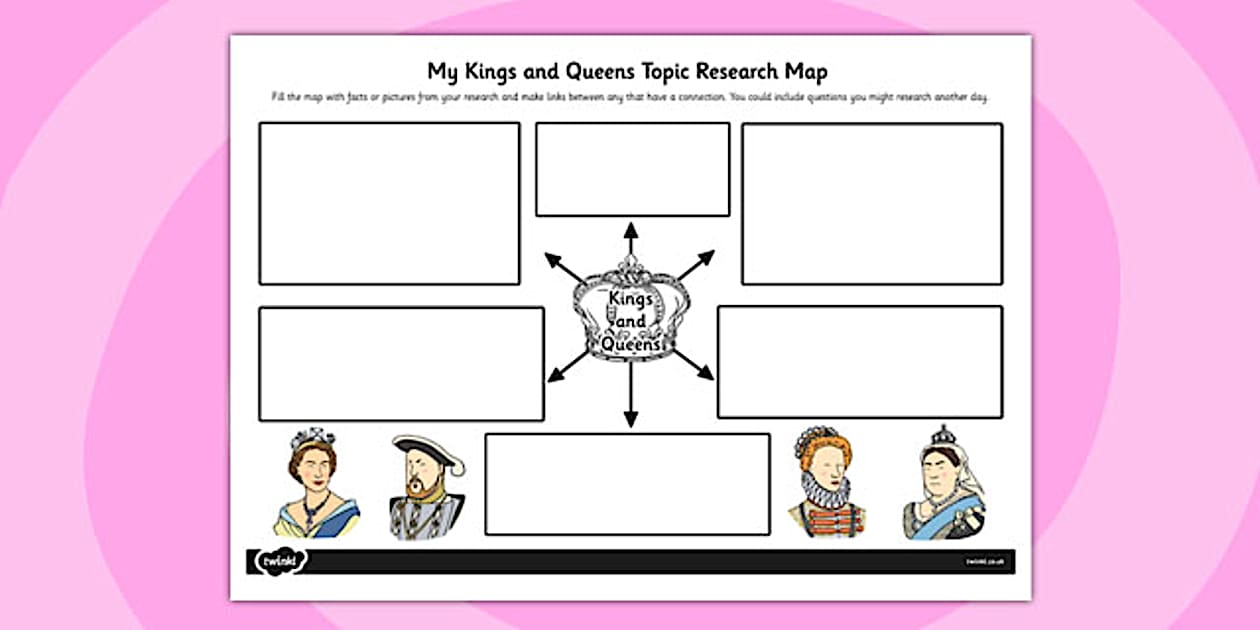 Black and White Kings and Queens Topic Research Map - Twinkl