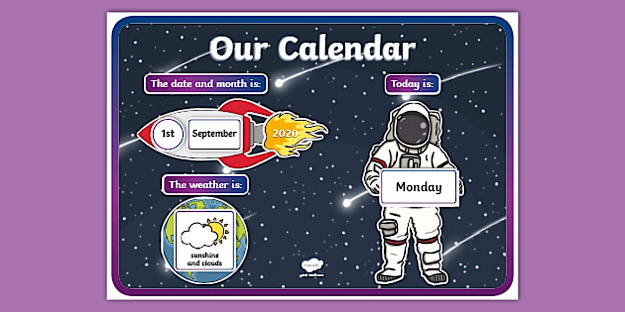 Space Themed Days of the Week Display Calendar - Twinkl