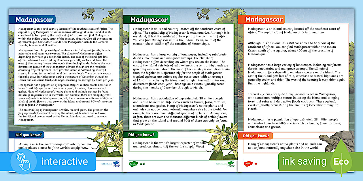 Madagascar Reading Comprehension - Differentiated Resource