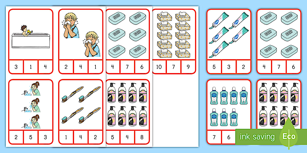 Keeping Clean Counting 1-10 Clip Cards (Teacher-Made)