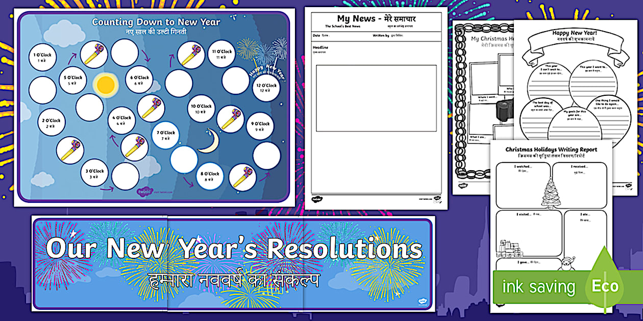New Year's Resolution Resource Pack English/Hindi - Twinkl