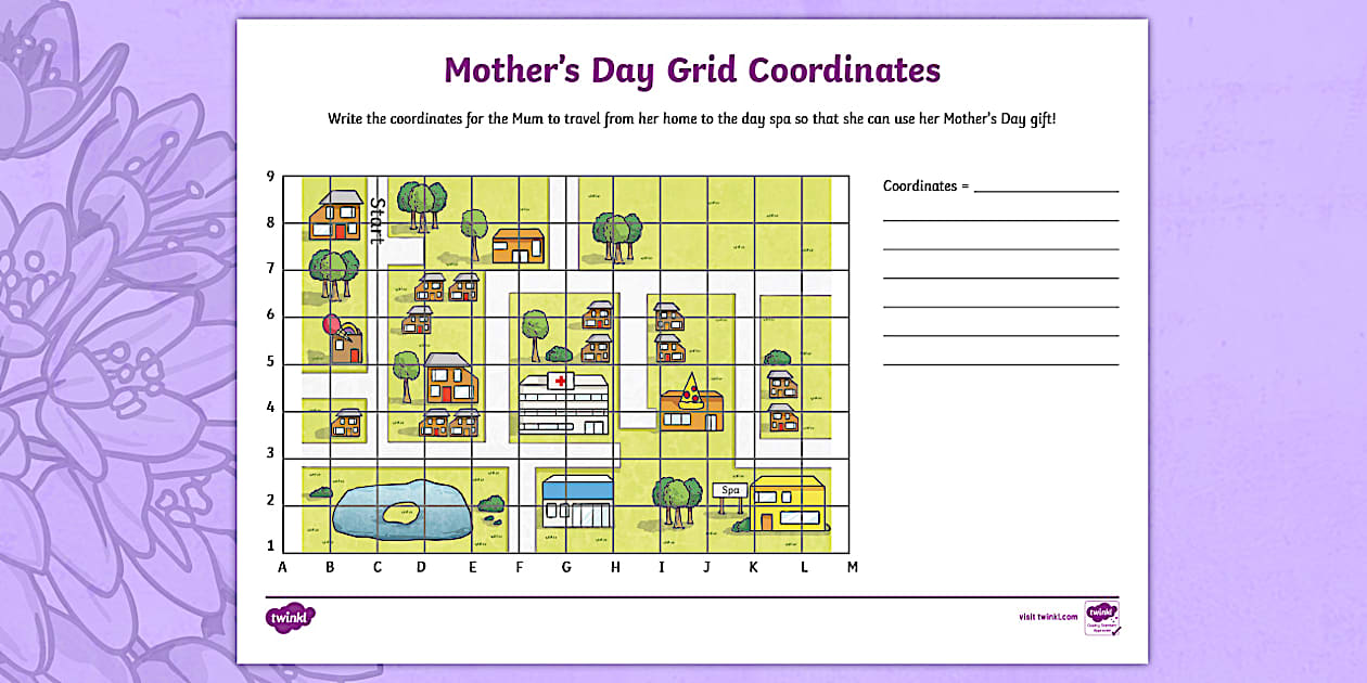Mother's Day Grid Coordinates Worksheet / Worksheet - Twinkl