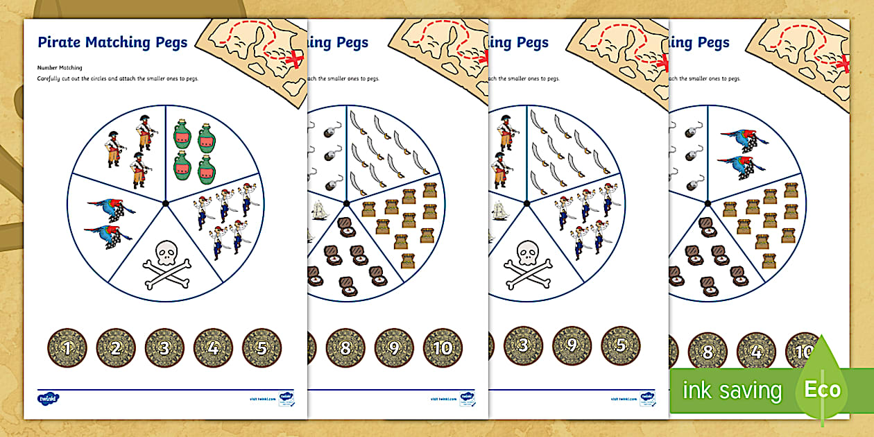 Pirate-Themed 1 to 10 Peg Matching Game EYFS pirate maths
