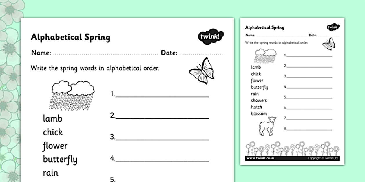 Springtime Alphabet Ordering Worksheet (teacher made)