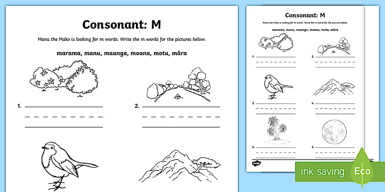 Māori Language Week Consonants 'M' Worksheet / Worksheet
