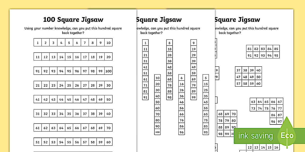 100 Square Jigsaw Worksheets - KS1 (teacher made) - Twinkl