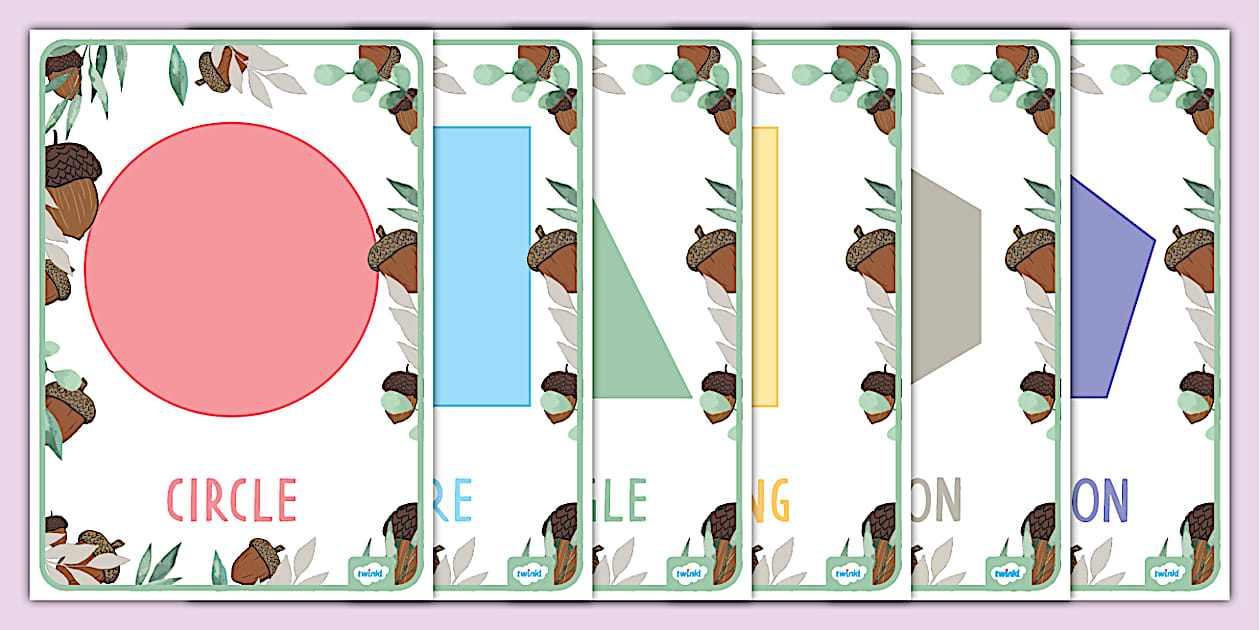 👉 Muted Botanical Themed Acorn 2D Shapes Display Posters