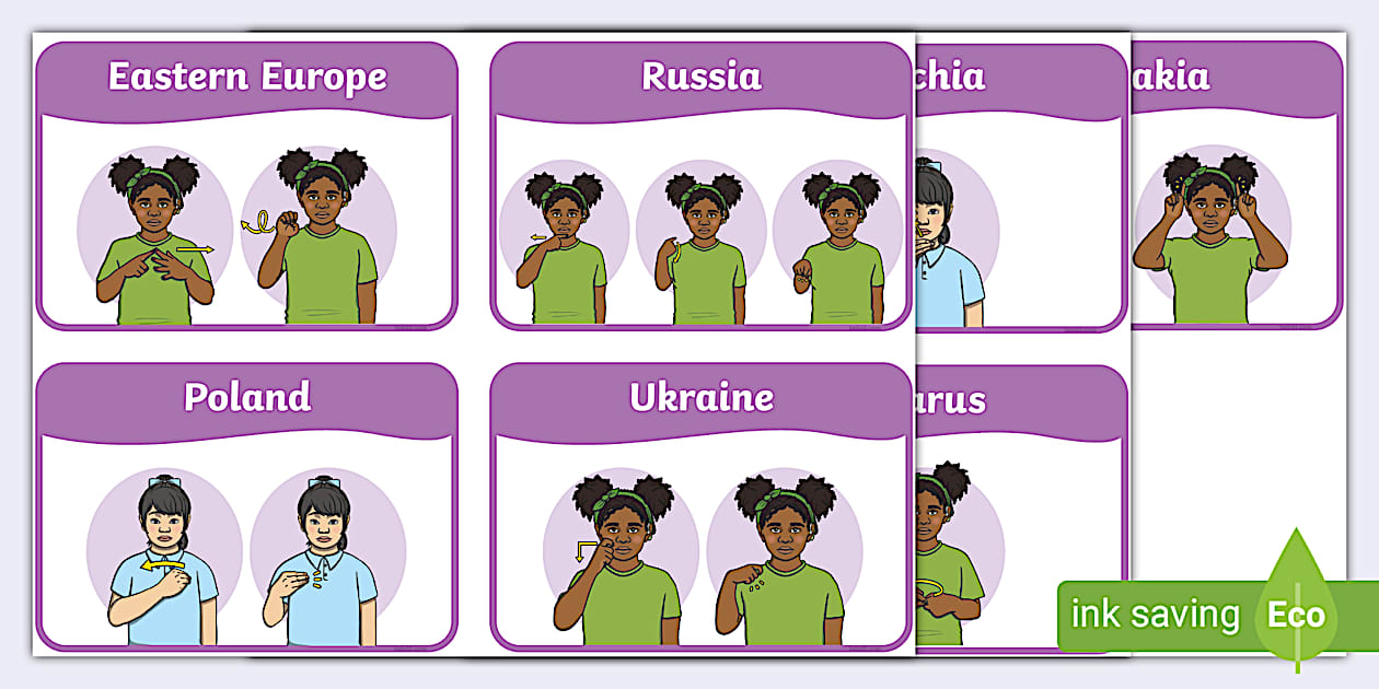 Auslan Countries of Eastern Europe Word Cards - Twinkl