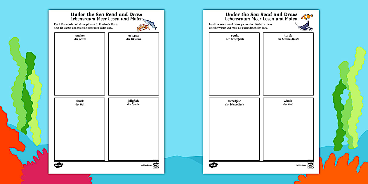 Under the Sea Read and Draw Worksheet English/German - EAL, German ...