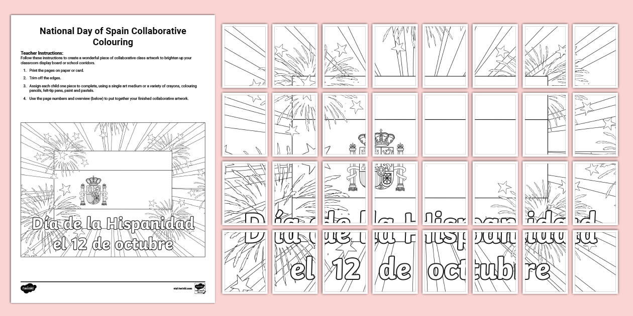 👉 Spanish: National Day of Spain Collaborative Colouring - KS2