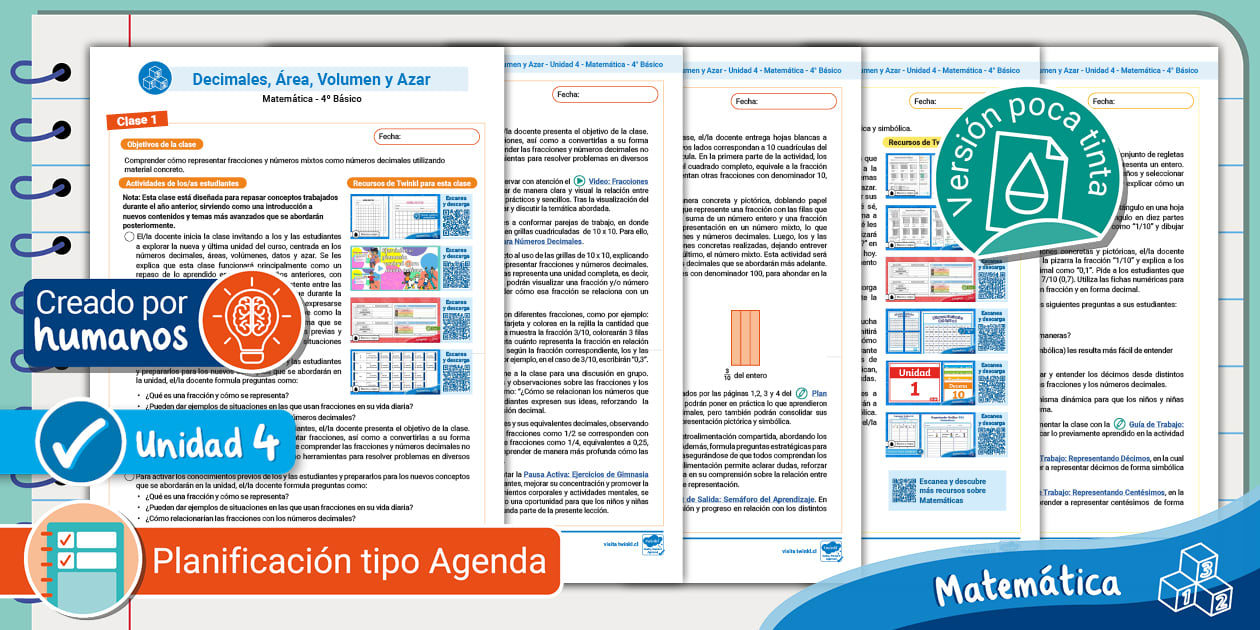 Planificación | Unidad 4 | Matemática | 4º Básico | Agenda