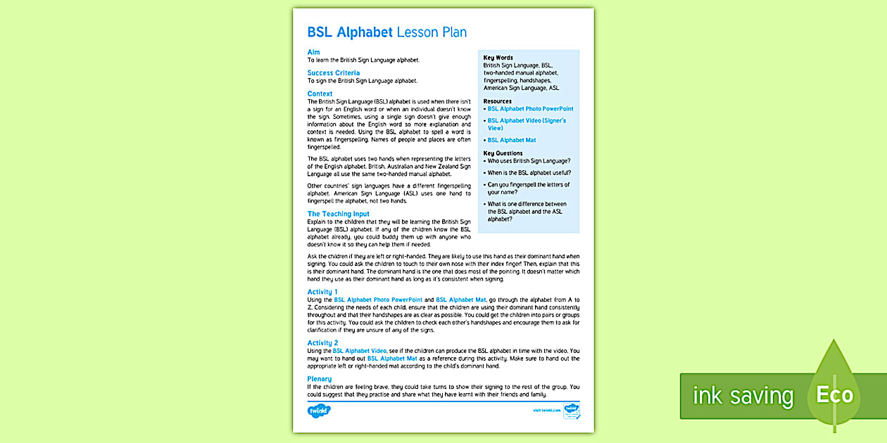 British Sign Language (BSL) Alphabet Lesson Plan - Twinkl