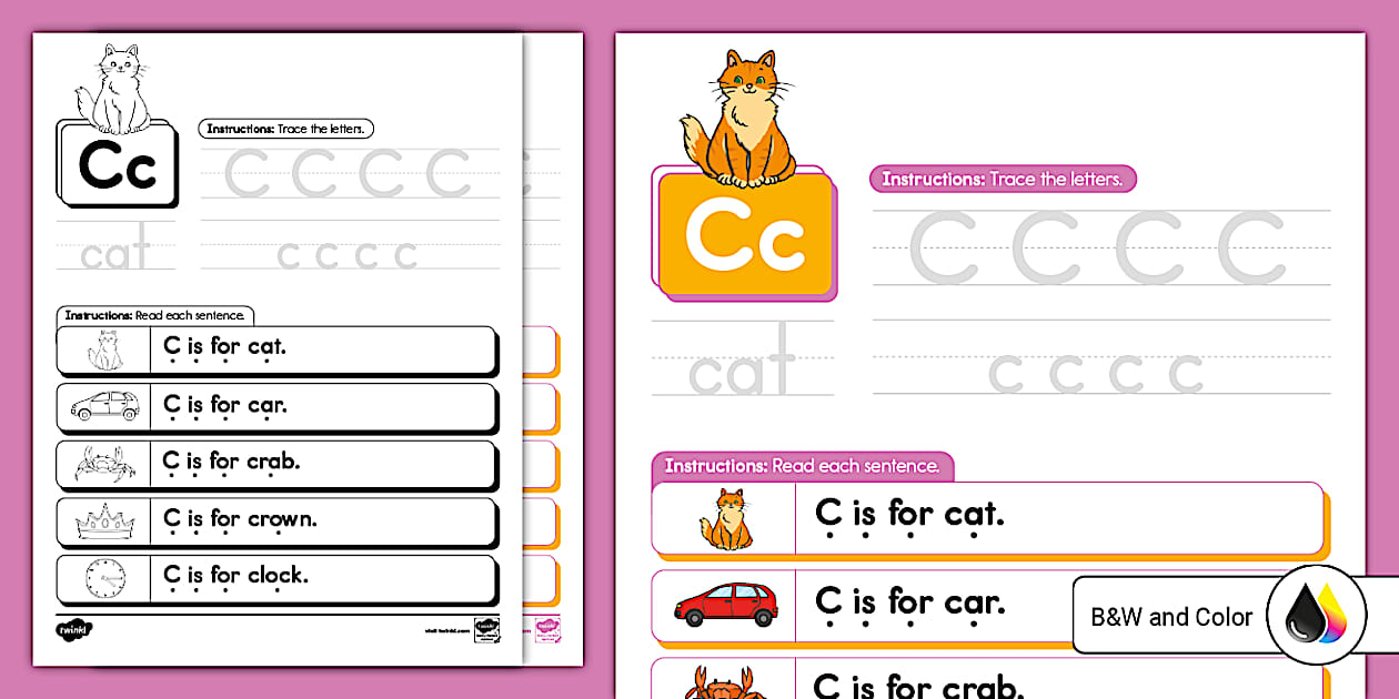 Letter C Fluency Sentences for ELL Alphabet Worksheet