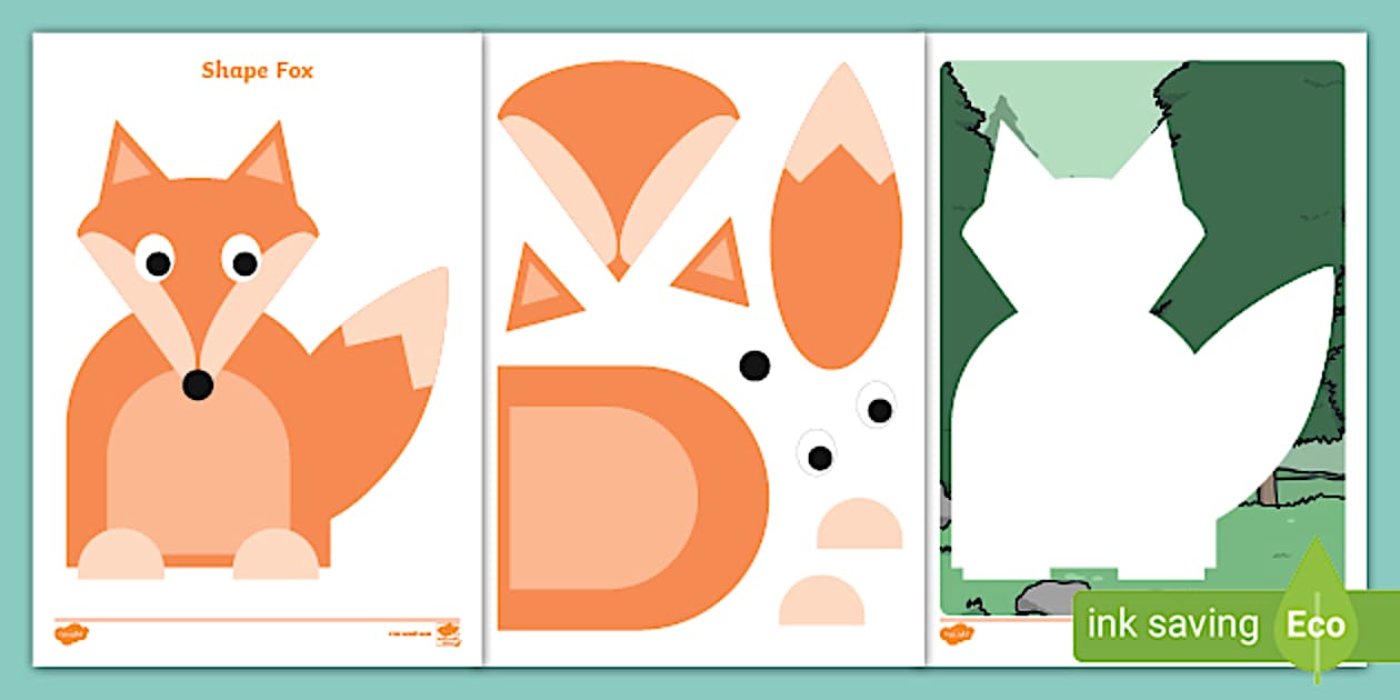 Black and White 2D Shape Fox Cutting Skills Worksheets