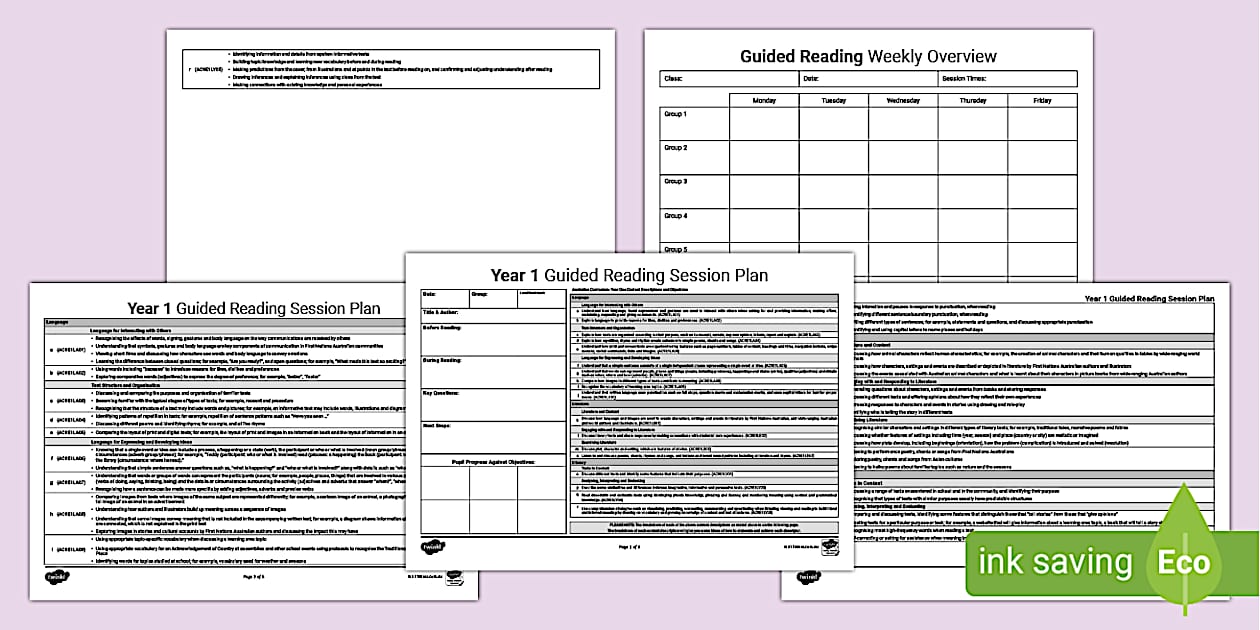 Editable Year 1 Australian Curriculum Guided Reading Session Planning ...