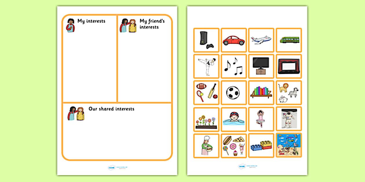 My Interests And My Friends Interests Worksheet - Twinkl