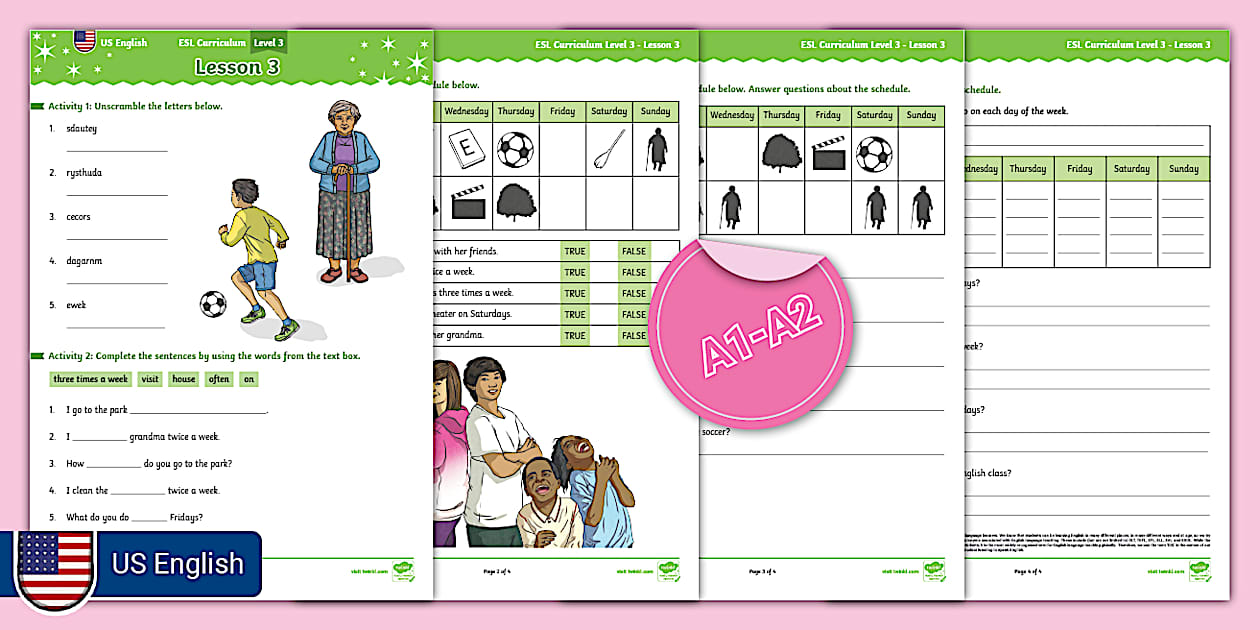ESL Curriculum (US English) Level 3, Lesson 3 Worksheet