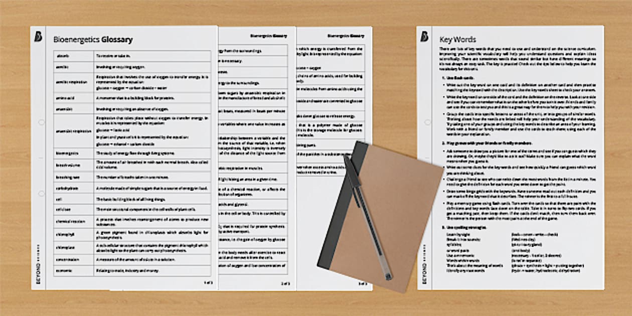 Bioenergetics Glossary | GCSE Biology | Beyond - Twinkl