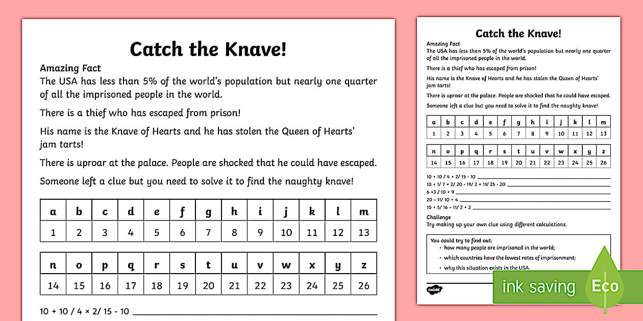 Catch the Knave! Worksheet / Worksheet (teacher made)