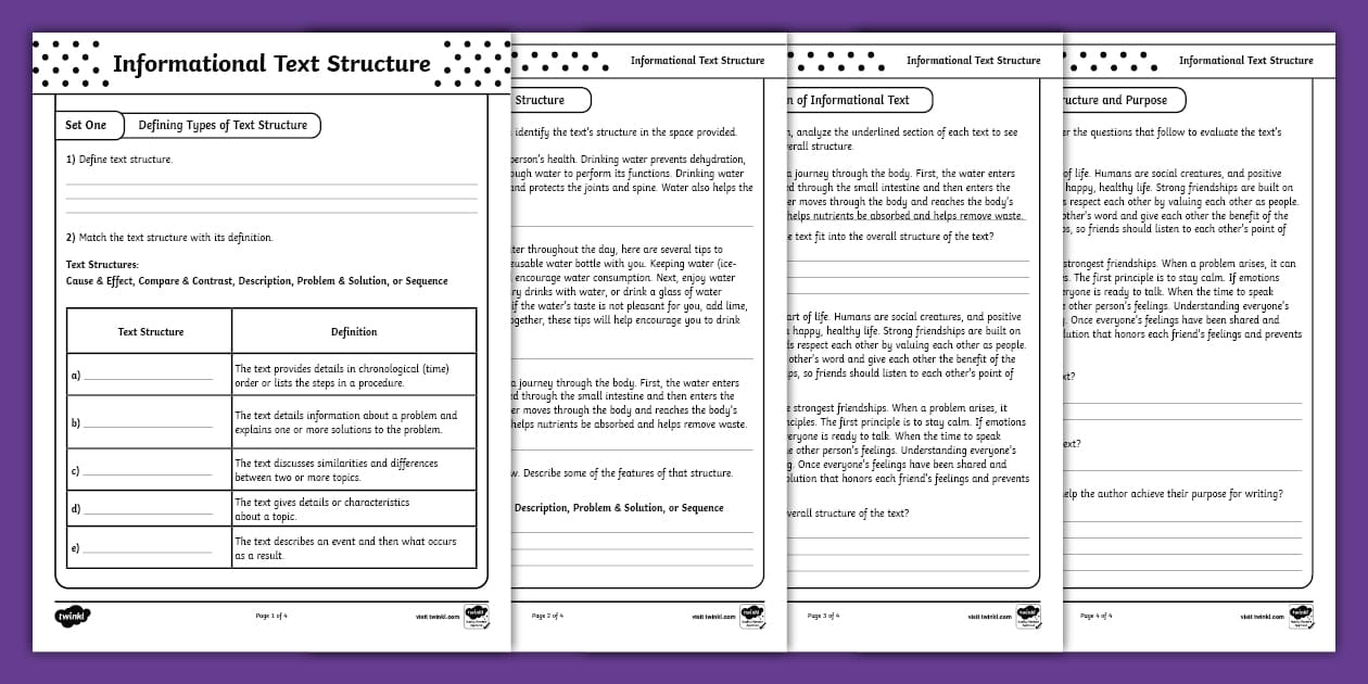 Sixth Grade Informational Text Structure Skill Quick Quizzes
