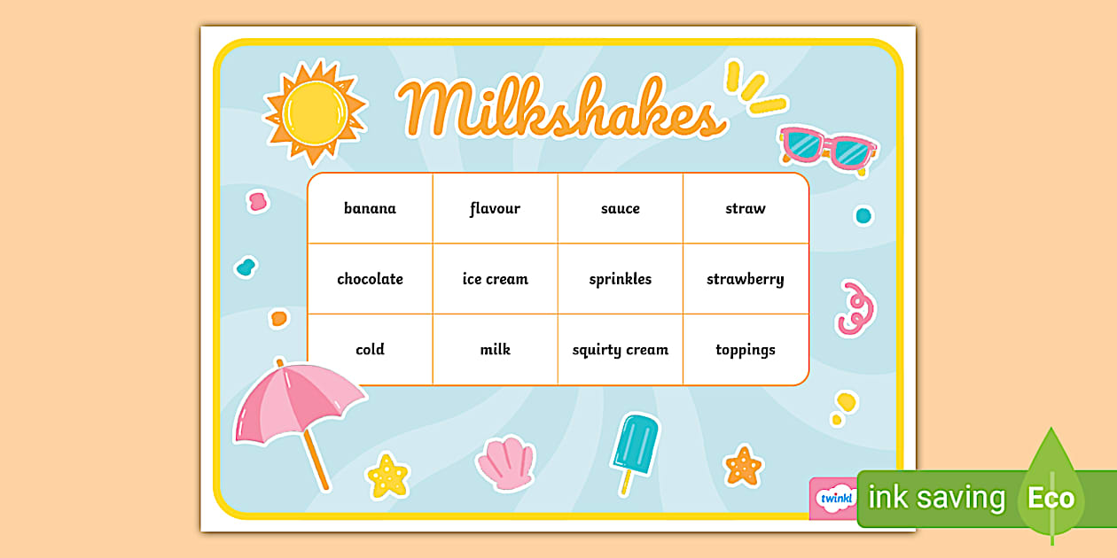 Milkshake Word Mat