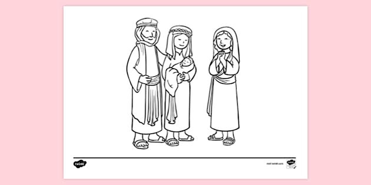 Ruth and Boaz with Baby and Naomi - Colouring Sheet - Twinkl