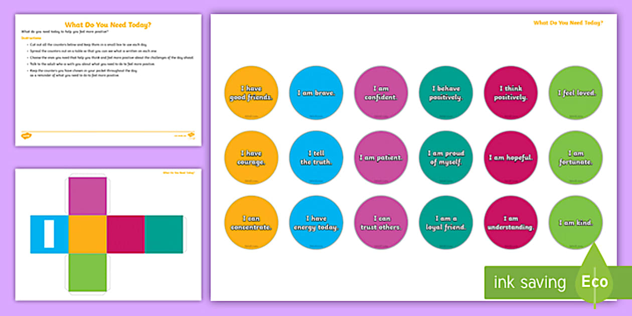 Editable What Do You Need Today? Positive Affirmations Worksheet