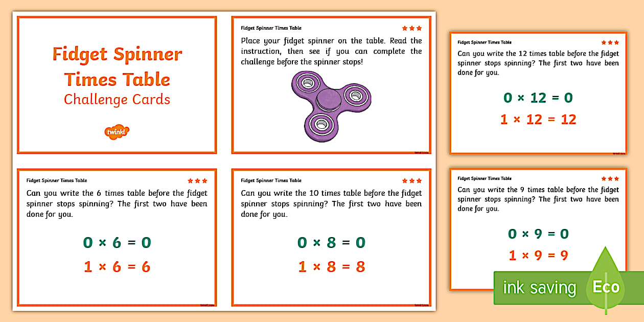 Fidget Spinner Times Tables KS2 Challenge Cards - - Twinkl