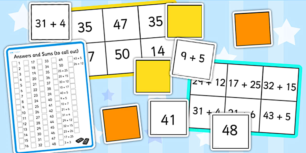 Maths Addition up to 50 Bingo and Lotto Pack (teacher made)