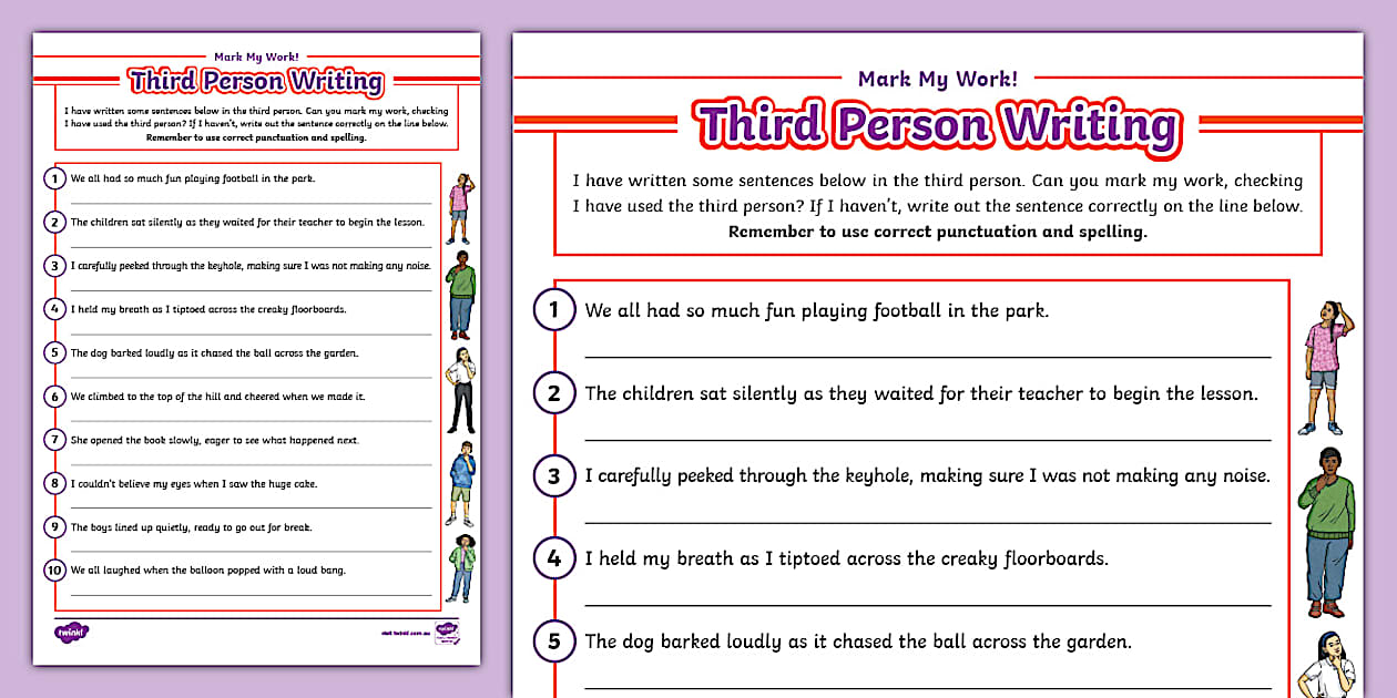 Mark My Work! Third Person Worksheet (teacher made) - Twinkl